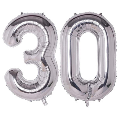 WEIKA 40 Inch Number 30 Balloons, Silver Giant Jumbo Helium Number 30 ...
