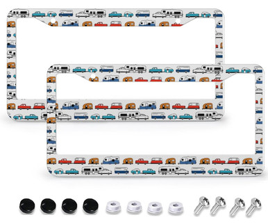 Happy Camper RV License Plate Frames, 2 Pack Camping Chrome License ...