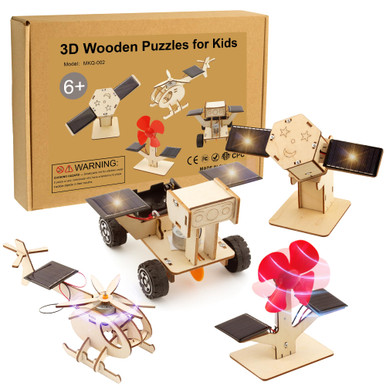 4 Set Solar-Power STEM Toy for Kids, DIY 3D Wood Puzzles Craft for Boys ...