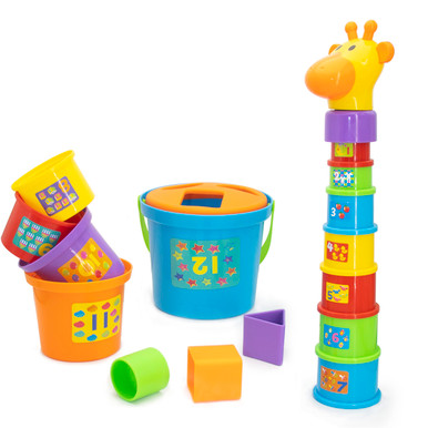 Fun Time Baby Stacking Cups Toy, 15pcs Building Cups and Sorting Blocks ...