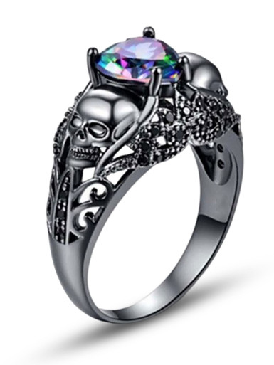 Black Skull Ring for Men Gothic Cocktail Ring for Halloween Party Punk ...