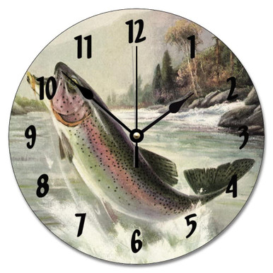 Rainbow Trout Fish Wall Clock Fisherman Fishing Wooden Round Clock Wall ...