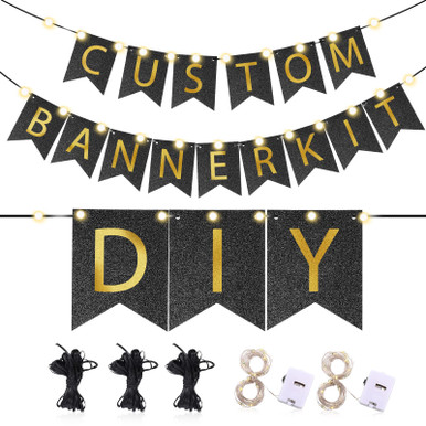 112 Pcs Custom Letter Banner Kit DIY Gold Glitter Personalized Letter ...