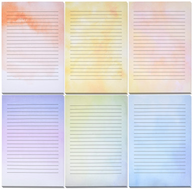 120 Pack Water Color Lined Stationery Paper Set 6 Designs Double Sided ...
