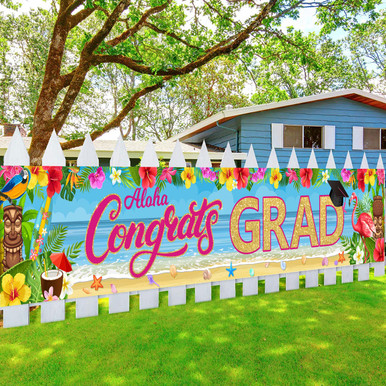 Luau Graduation Party Decorations Banner, Large 9.8 x 1.6 Ft Tropical ...