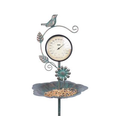 Metal Outdoor Thermometers with Bird Feeder Decorative Thermometer ...
