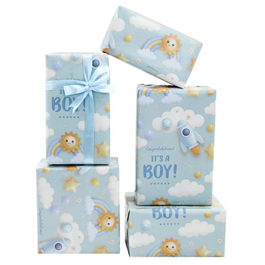 It's a Boy Gift Wrap, Newborn baby boy Light Blue Gift Wrapping Paper,4 ...