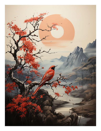 CAPITUNEISKINEPA Japanese Poster Gifts - Japanese Tree Red Moon With ...