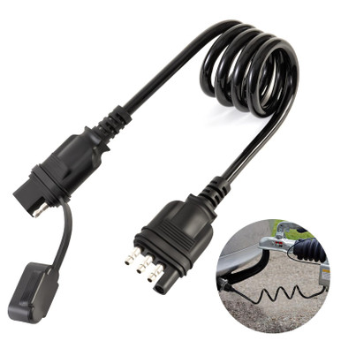 Huazu 4 Way Flat Trailer Extension Coiled Cable,36"/3 FT 4 Pin Male and ...