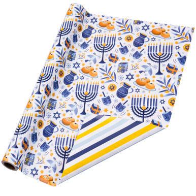 LeZakaa Reversible Hanukkah Wrapping Paper Roll - Menorah, Dreidel ...