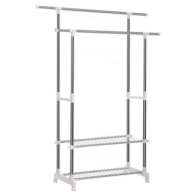 SONGMICS Clothes Rails, Double Hanging Rails with 2-Tier Shelves ...