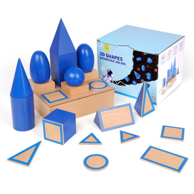 AXEARTE 3D Shapes Geometric Solids, Large Wooden Montessori Toys, Math ...