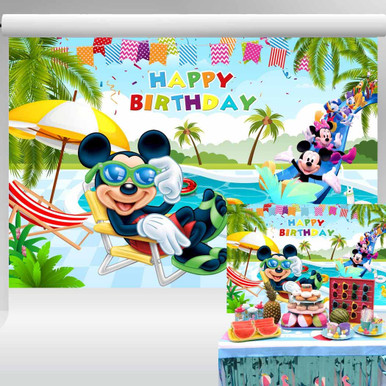 Mickey Mouse Pool Party Backdrop Summer Tropical Landscape Background ...