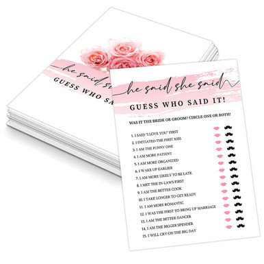 Pink Swash He Said She Said Game for 30 Guests with Game Cards, Pink ...