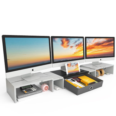 WESTREE Triple Dual Monitor Stand Riser with Drawer,Extra Large ...