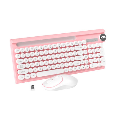 Typewriter Style Wireless Keyboard and Mouse Combo, Cute Pink Wireless ...