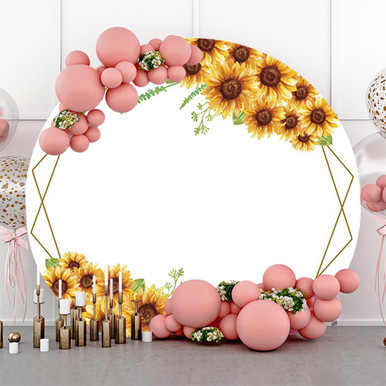AOFOTO 6.5x6.5ft Sunflower Theme Round Backdrop Cover Rustic Sunflower ...