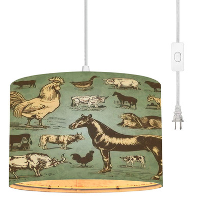 Plug in Pendant Light Vintage farm animals drawings poultry Retro Boho ...