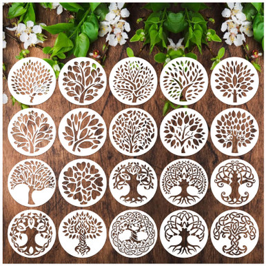 20 Pieces Reusable Tree Stencils 4 Inch Round Tree of Life Stencil for ...