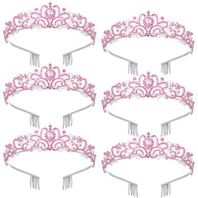 Pink Tiaras Fairy Princess Crowns for Women Girls, 6 Pack Crystal Tiara ...