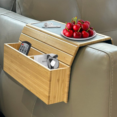 Bamboo Wood Sofa Arm Tray Table with Pockets,Anti-Slip Sofa Arm Table ...