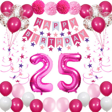 NANINUNENO 25th Birthday Decorations for Women, Pink 25 Happy Birthday ...