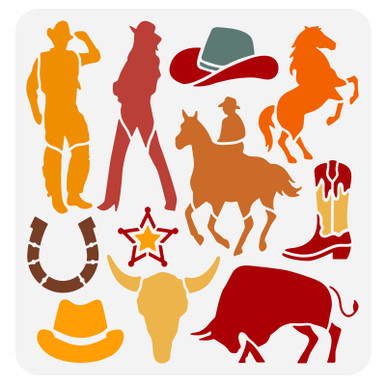 FINGERINSPIRE Western Cowboy Stencil 11.8x11.8 inch Cowboy Theme ...