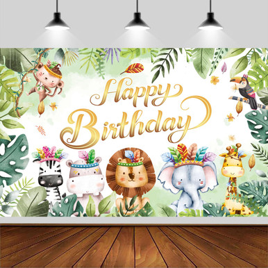 6x3.6FT Safari Jungle Birthday Backdrop Happy Birthday Photography ...