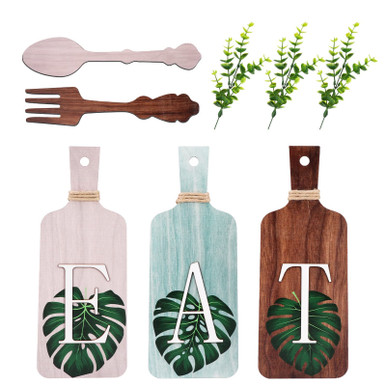 8pcs Rustic Wood Eat Decoration, Board Eat Sign, Fork and Spoon Wall ...
