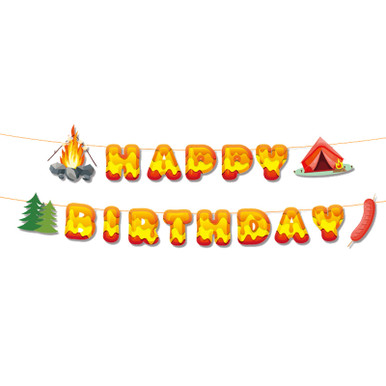 BIEUFBJI Camping Happy Birthday Banner, Campfire Birthday Party ...