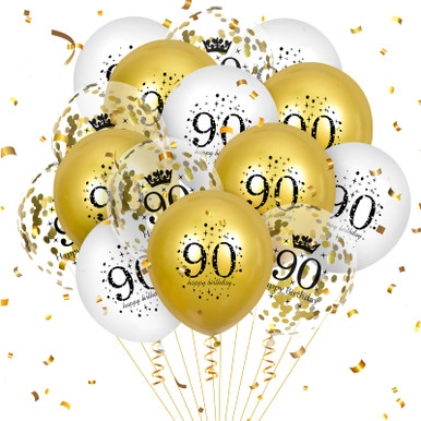 90th Birthday Balloons 15Pcs White Gold Happy 90th Birthday Balloons ...