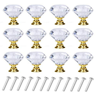 YourGift 6 Pack Drawer Knobs Diamond Shaped Crystal Glass 30mm Cabinet ...