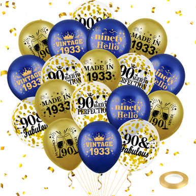 90th Birthday Balloons for Men 18Pcs Navy Blue Gold Happy 90th Birthday ...