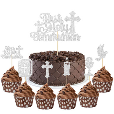 Gyufise 25Pcs First Holy Communion Cupcake Toppers Glitter First ...