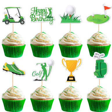 32 PCS Golf Cupcake Toppers Trophy Lawn Golf Shoes Bag Ball Carts ...