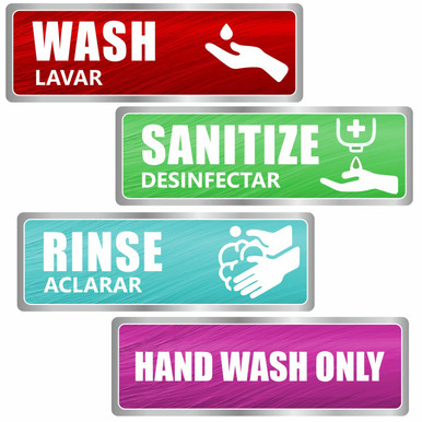Wash Rinse Sanitize Sink Labels - (Pack of 12) 9"x3" Large Hand Wash ...