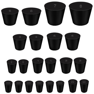 weideer 22pcs Solid Rubber Stopper - 11 Assorted Sizes 000# - 8# Black ...