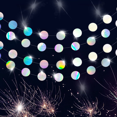 Iridescent Disco Party Decorations Garland, Retro 70s Circle Streamers ...