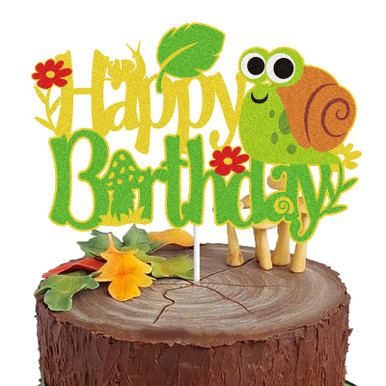 Snail Happy Birthday Cake Topper Green Gold Glitter Garden Bugs Snail ...