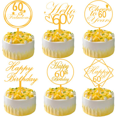 6-Pack Gold Birthday Cake Topper Set, Cheers to 60 Years Birthday Cake ...