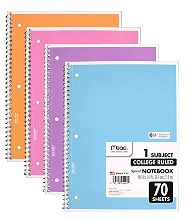 Mead Spiral Notebook 4 Pack of 1-Subject College Ruled, Pastel Color ...