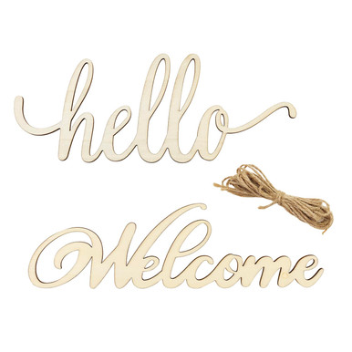8 Pack Wood Hello & Welcome Cutouts Unfinished Wooden Hello & Welcome ...