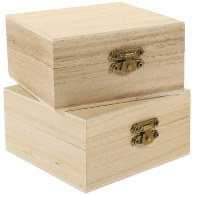 2 Pack Unfinished Wood Box, Rectangular Unfinished Wooden Box with ...