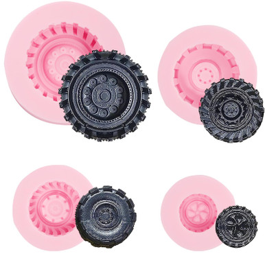 3D Round Tire Fondant Mold, Truck Wheel Chocolate Silicone Molds 4 Pcs ...