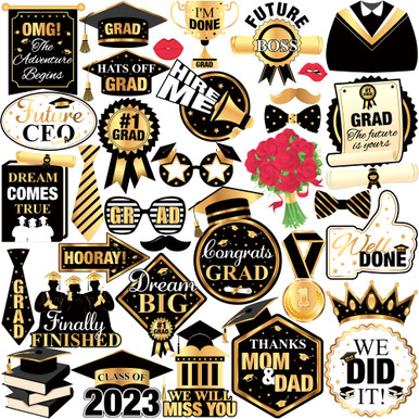 KatchOn, Black and Gold Graduation Photo Booth Props 2023 - Big, Pack ...