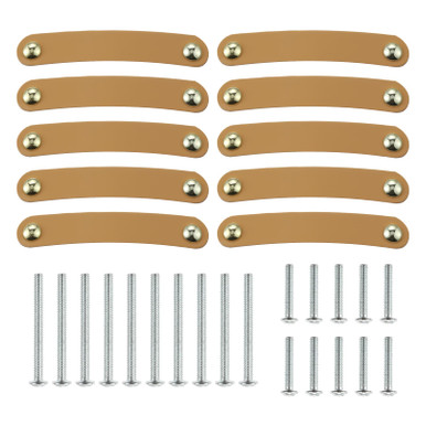 MOOTVGOO 10 Pack Leather Drawer Pulls, Light Brown Soft Cabinet Leather ...