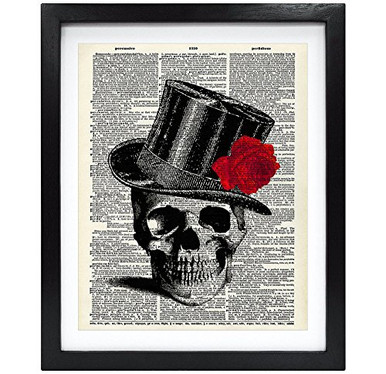 8X10 Unframed Gentleman Skull With Rose Upcycled Vintage Dictionary Art ...