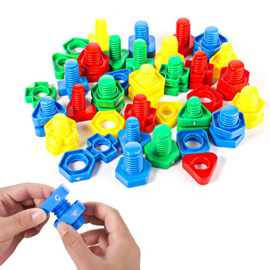 TOYMIS 26 Pairs Letters Learning Matching Game Nuts and Bolts Stacking ...