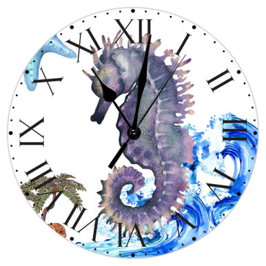 PVC Clock Retro Chic Seahorse Starfish Hanging Clock Ocean Wave With ...
