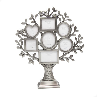 LASODY Antique Silver Family Tree With 7 Picture Frames Metal Table Top ...